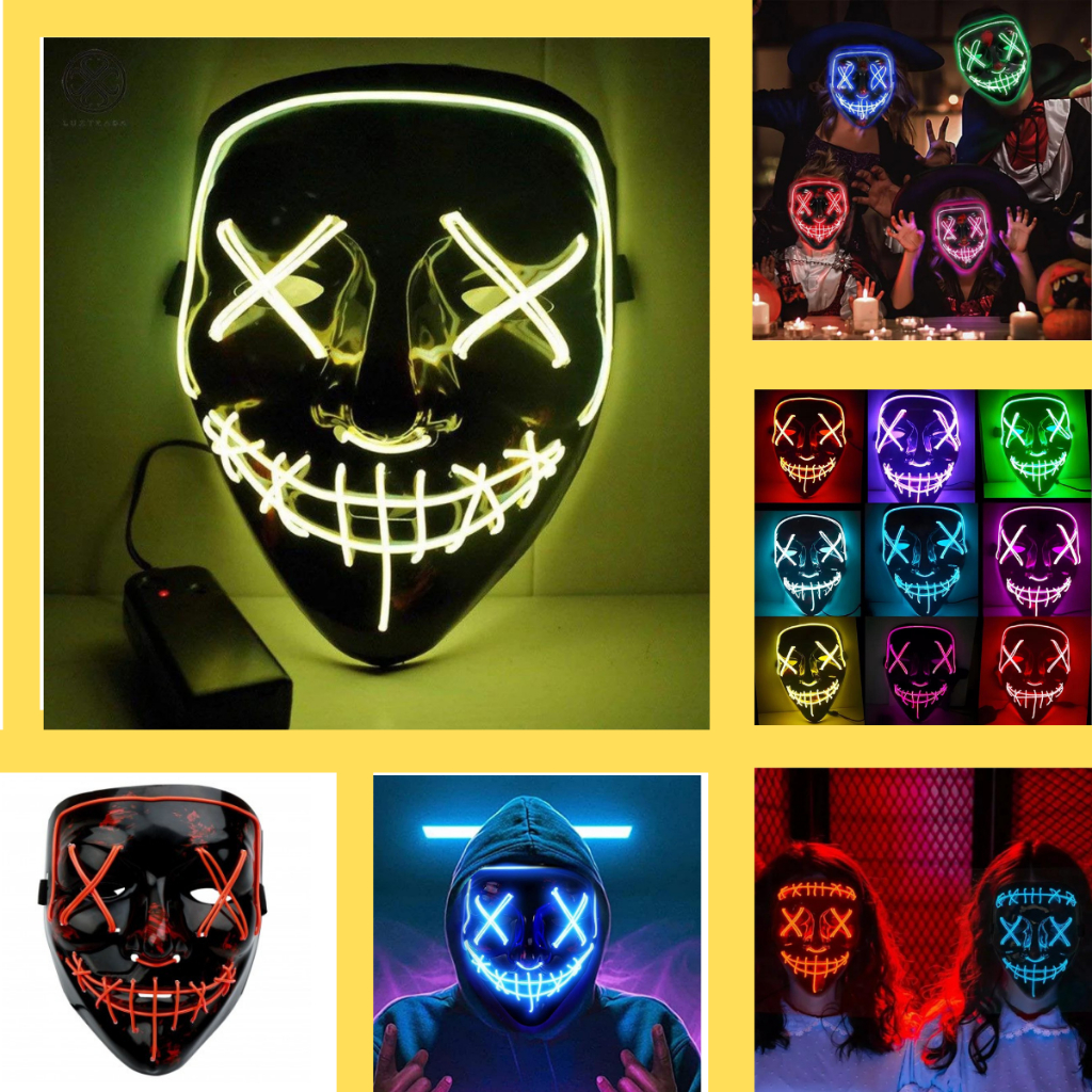 Mascara Luminosa Halloween Cosplay Neon Fantasia Festa Noite Terror ...