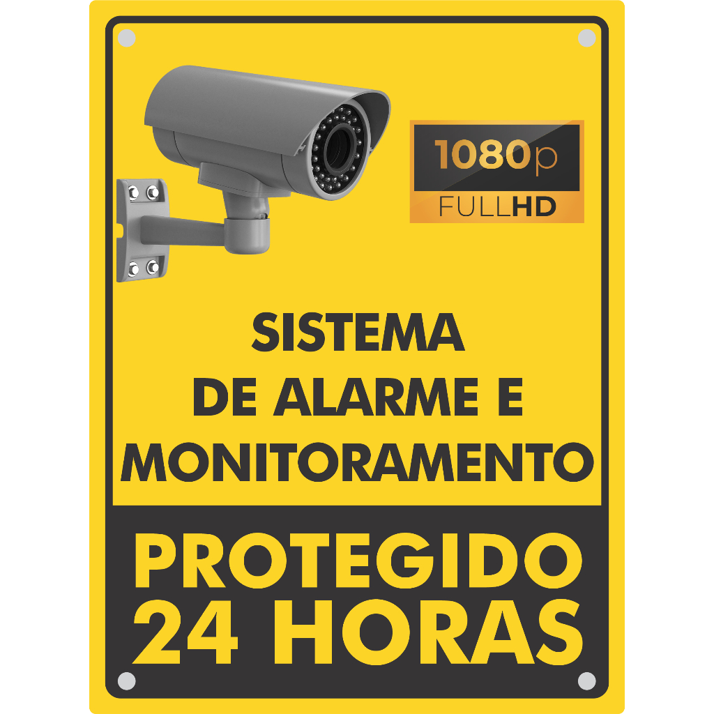 Placa Sinalização Alarme Monitoramento 24h Alumínio ACM Ultra ...