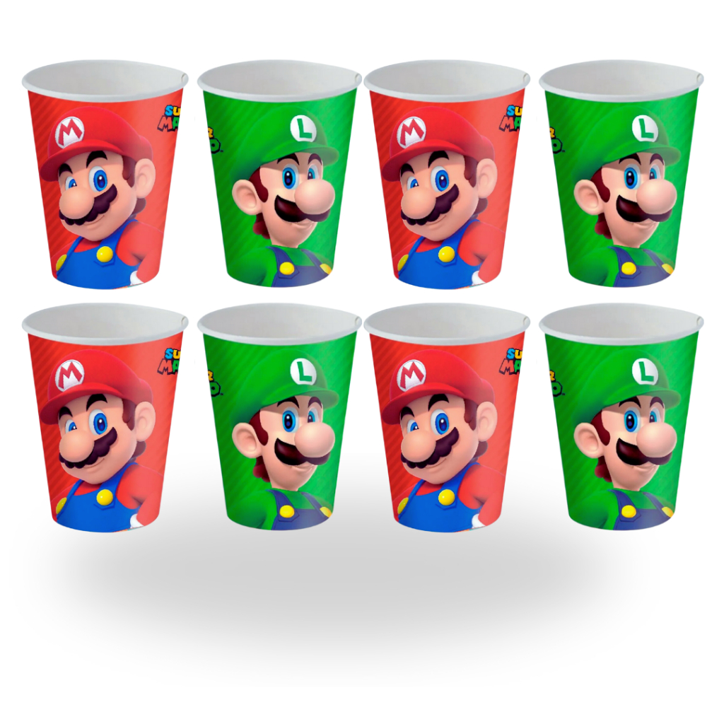 Copo Super Mario Papel Decorado 200ml 8 unidades | Shopee Brasil