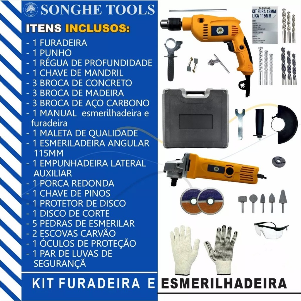 Kit Furadeira / Parafusadeira E Lixadeira / Esmerilhadeira Com 25 Peças ...