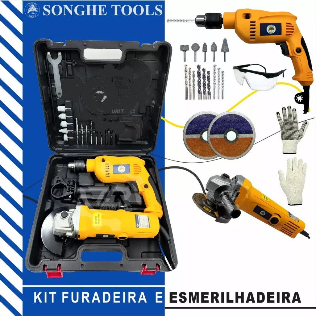 Kit Furadeira / Parafusadeira E Lixadeira / Esmerilhadeira Com 25 Peças ...