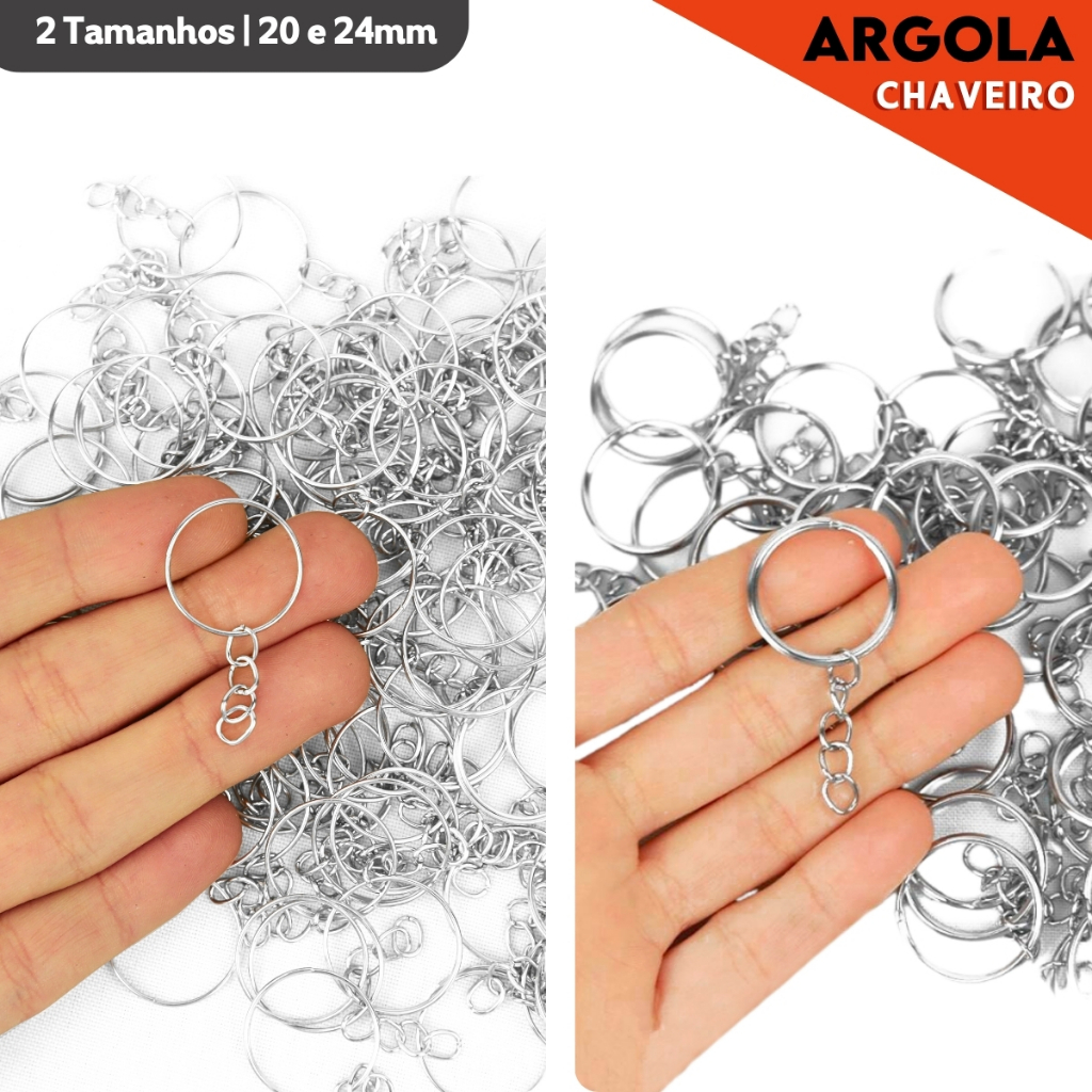 Argola Para Chaveiro Com Corrente - Tamanhos: 20mm / 24mm - Pacote Com ...
