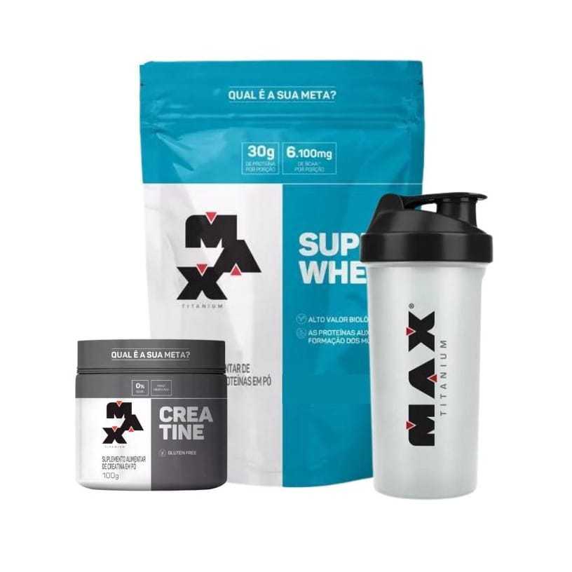 Kit De Suplementos Super Whey 900g Max Titanium Creatina Pura 100g