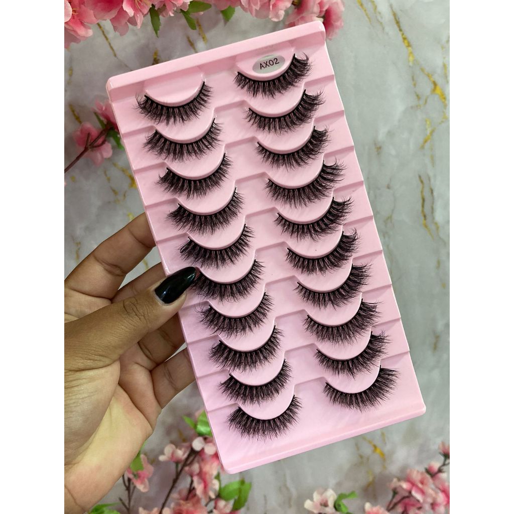 CARTELA COM 10 PARES DE CILIOS POSTIÇOS NATURAIS AX02 | Shopee Brasil