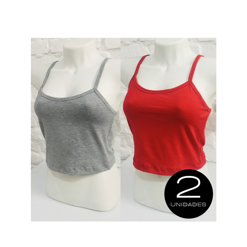 Cropped Regata Top de Alcinha Blusinha Básica Lisa Slim Viscolycra Kit ...