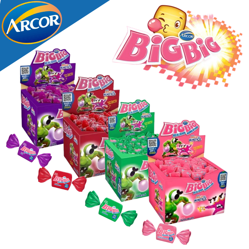 Caixa chiclete goma de mascar Big Big 350g vários sabores c/100 unidades - Arcor | Shopee Brasil