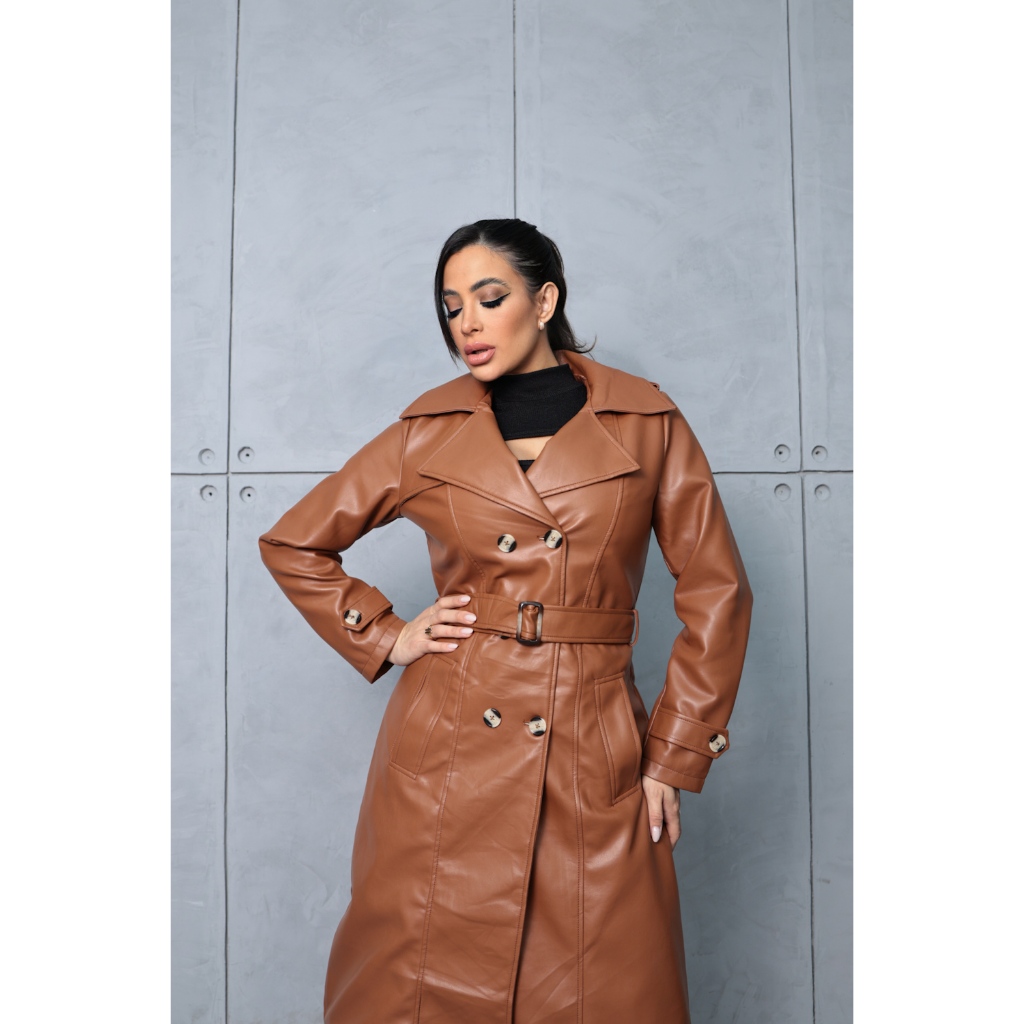 Sobretudo Feminino Longo Comprido De Couro Ecológico Forrado | Shopee ...