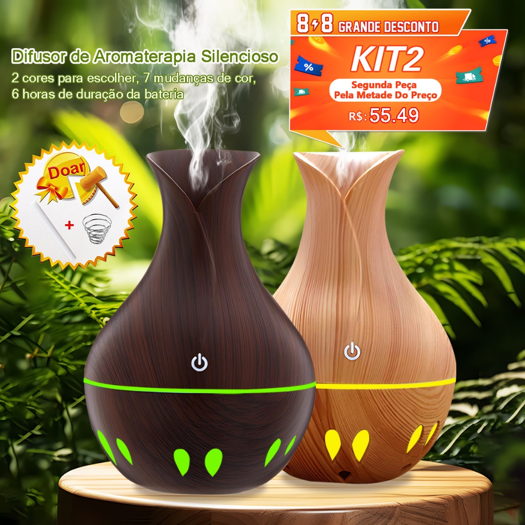 Mini Umidificador Difusor Aromatizador Purificador De Ar 130ml Madeira ...