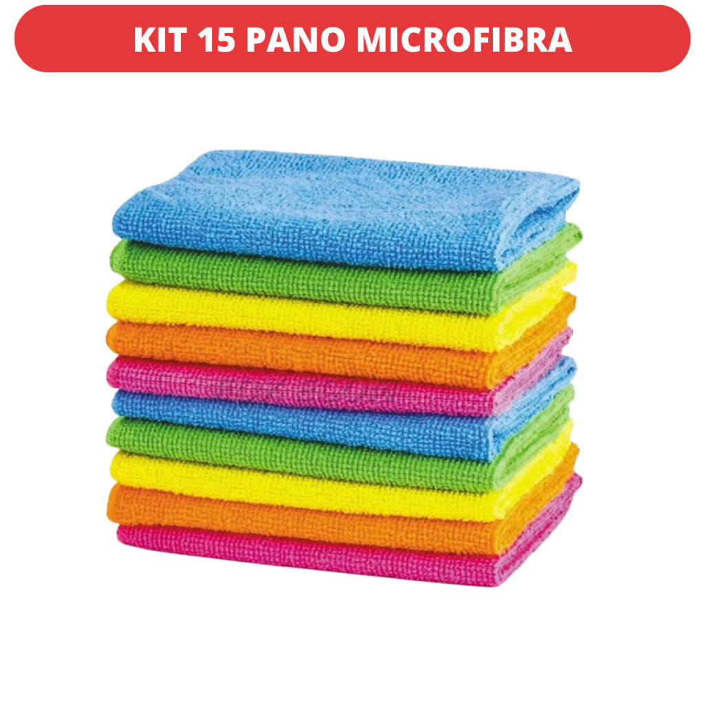 Kit 15 Pano Microfibra Limpeza 30x30cm Super Absorvente Multiuso ...
