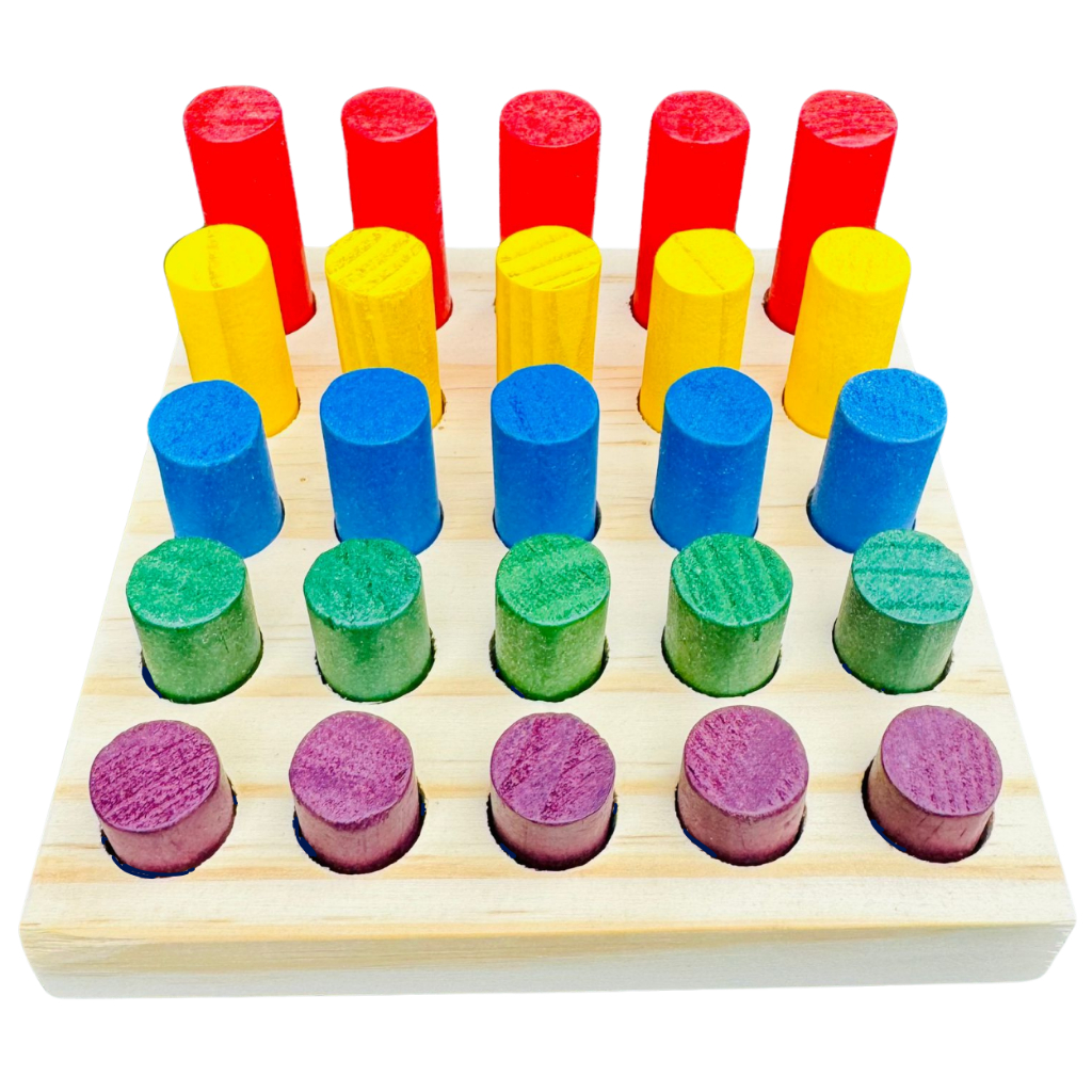 Jogo de Pinos Coloridos de Encaixe 1 Base + 25 Pinos Madeira Infantil Brinquedo Educativo ...