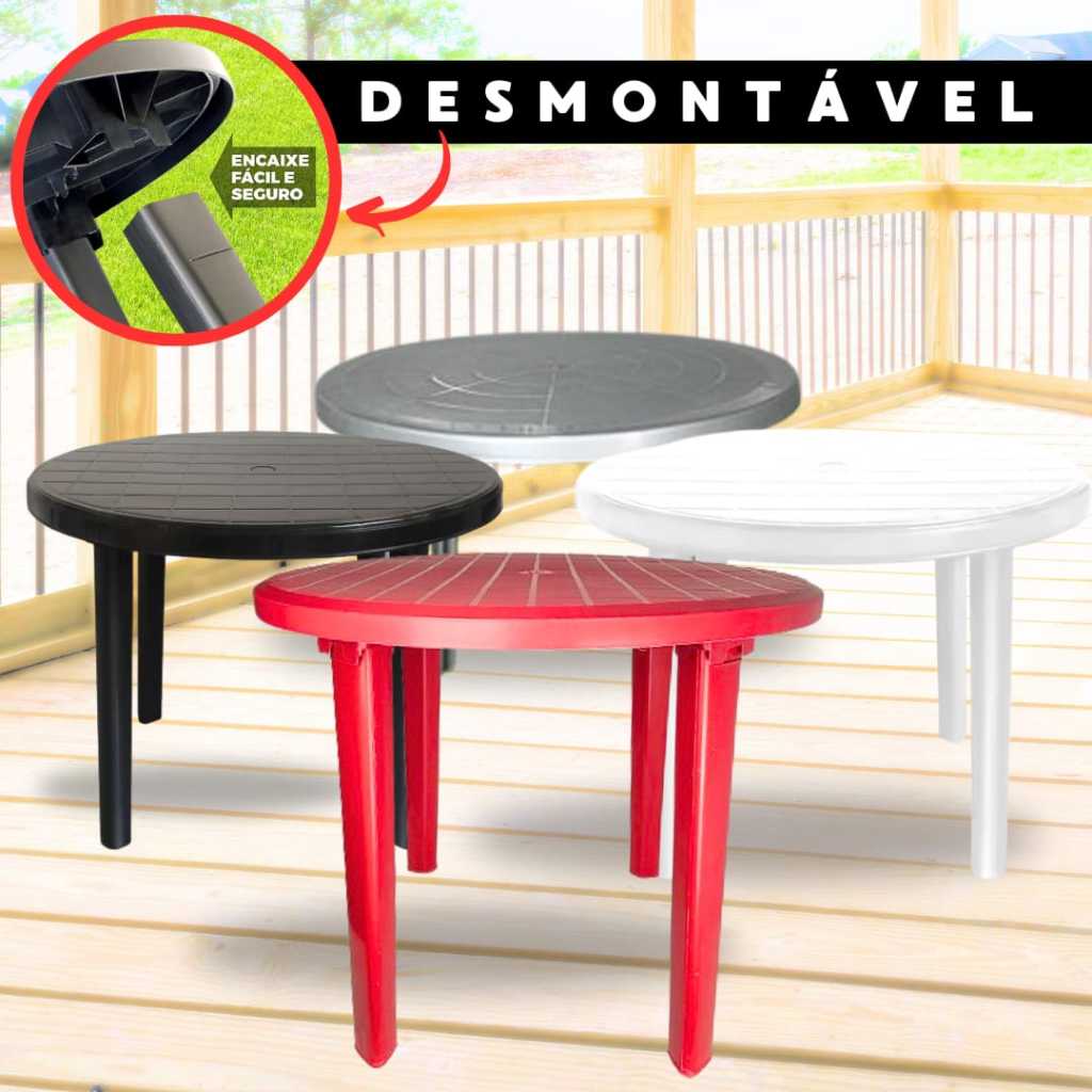 Mesa de Plástico Redonda Desmontável Pés Removíveis Tampo de 94cm ...