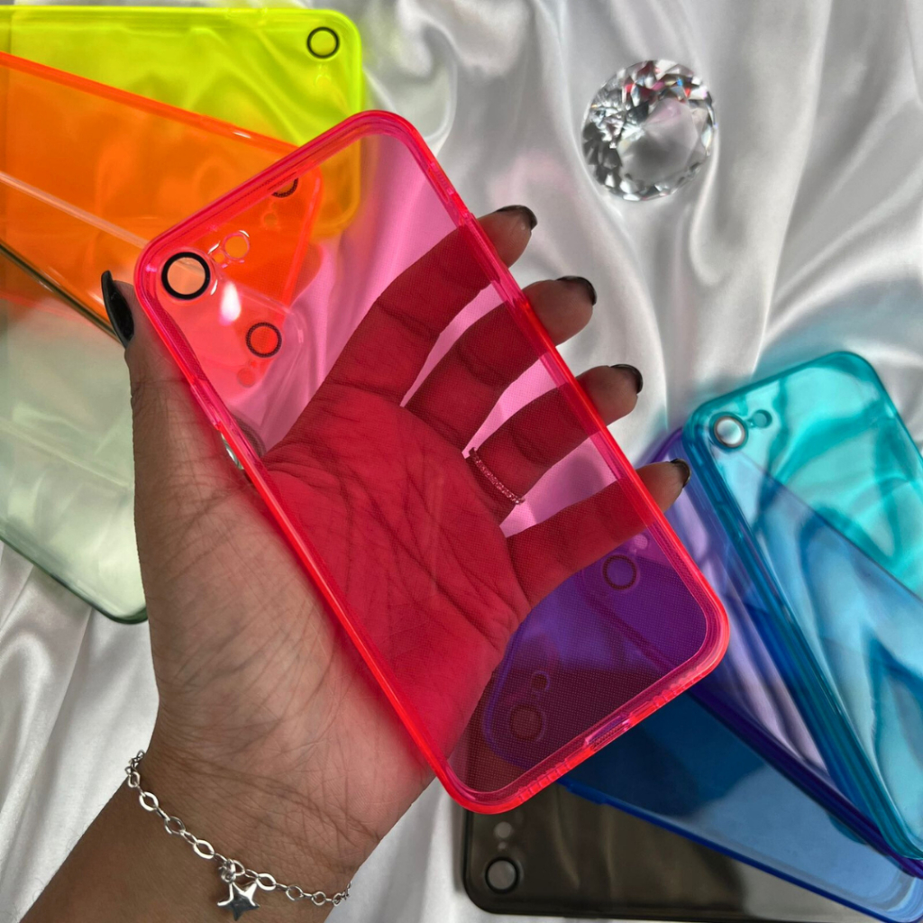 Capinha Transparente Neon Para Apple iPhone 7G/ 8G Capa Com Película de ...