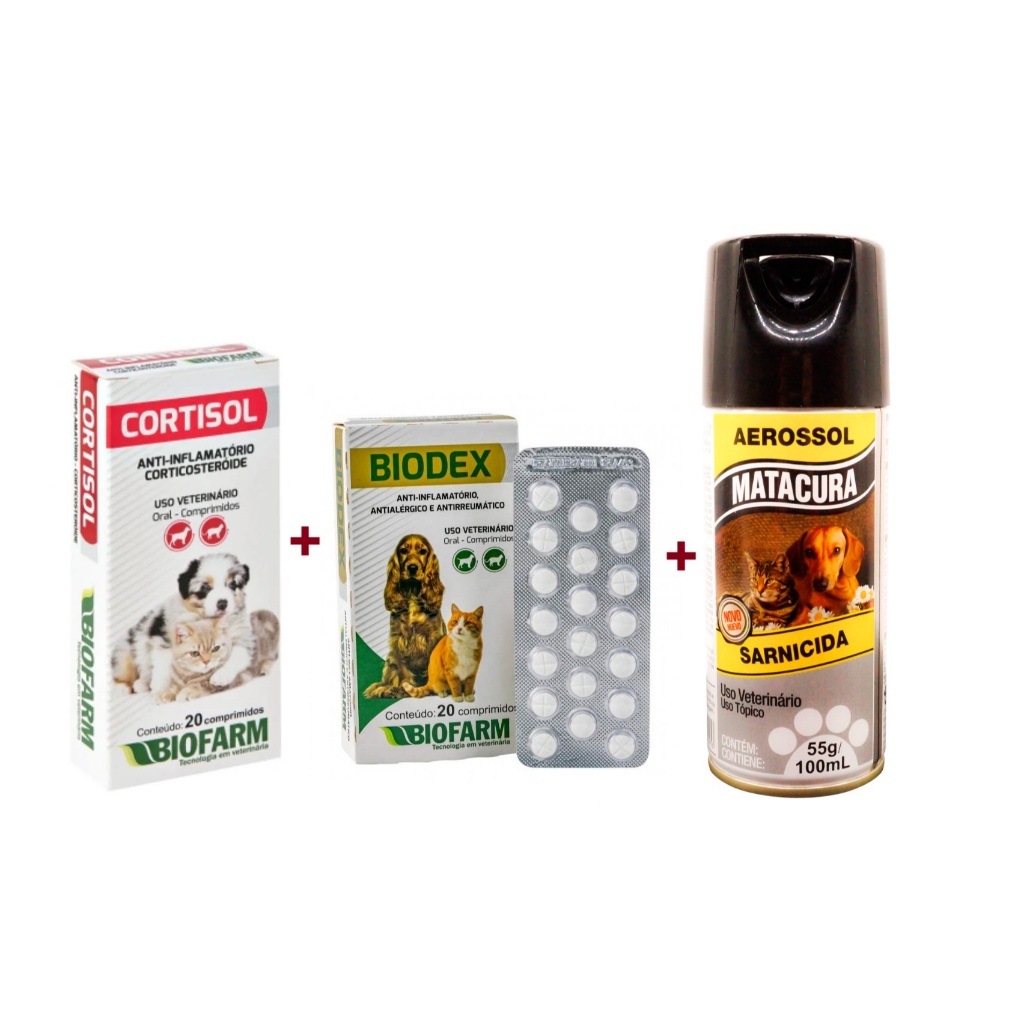 Kit Saude Animal Cortisol 20cp + Biodex 20cp + Matacura Spray 100ml ...