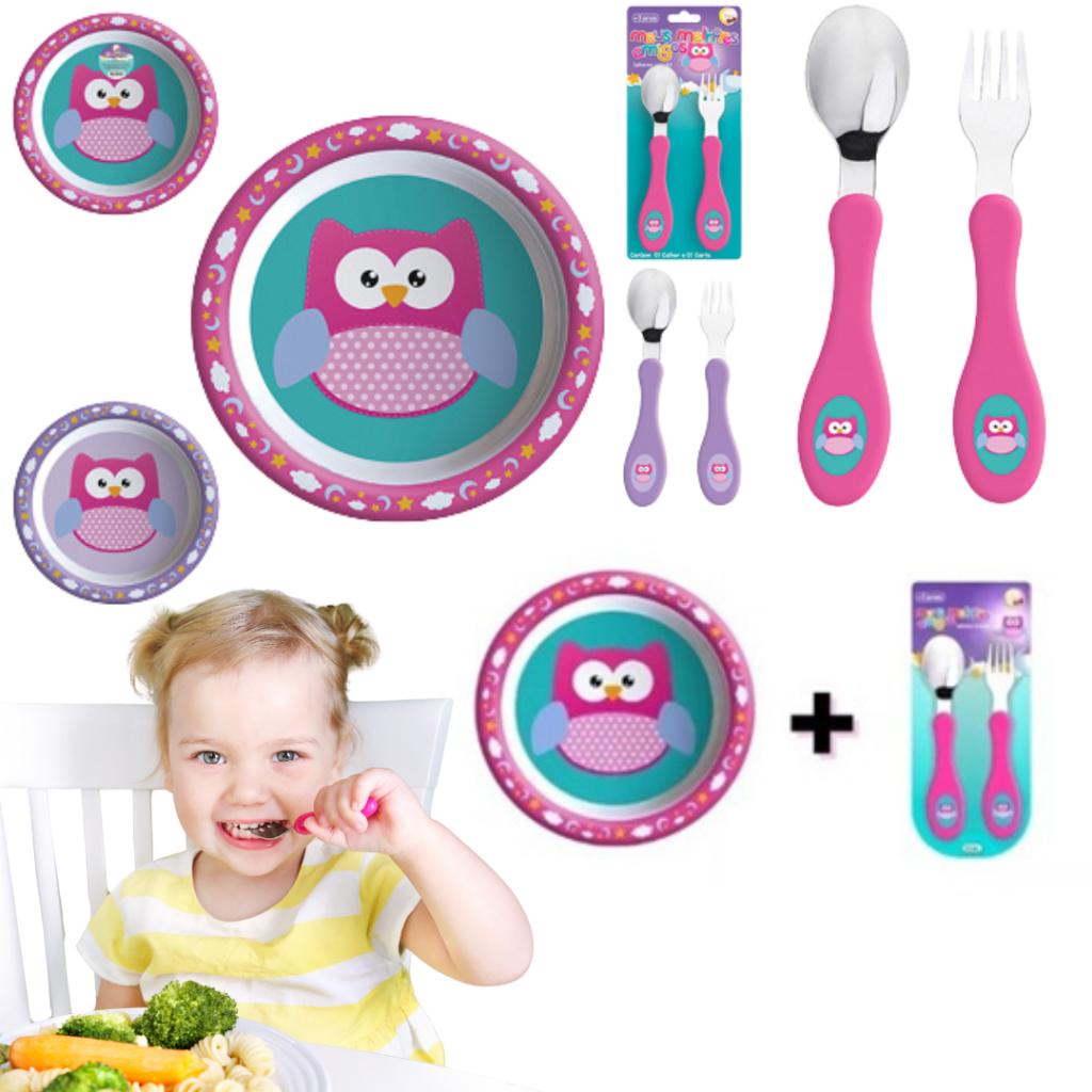Conjunto de Talher Tigela Infantil Garfo Colher Inox para Alimentação ...