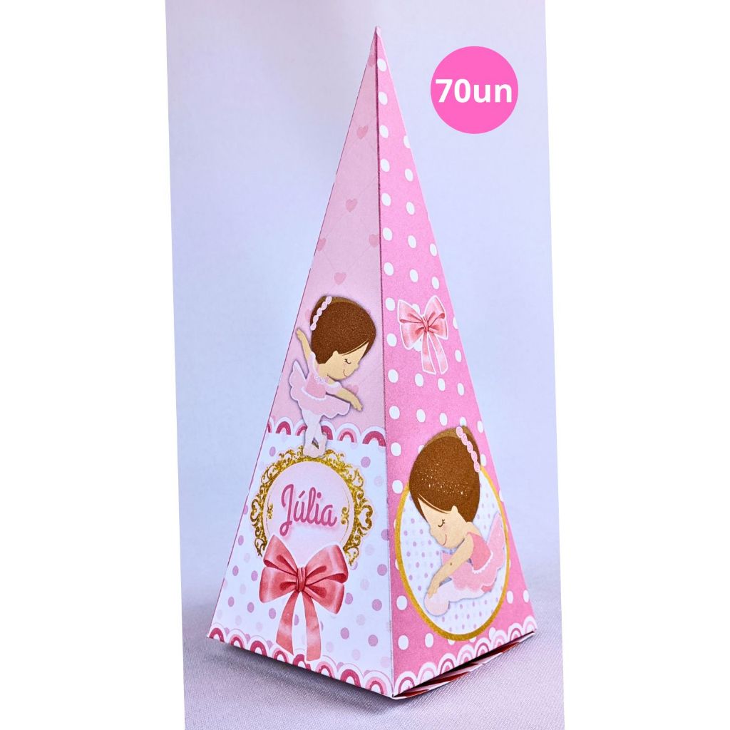 Kit 70 Caixinhas Personalizadas Formato Cone Tema Bailarina Feito de ...