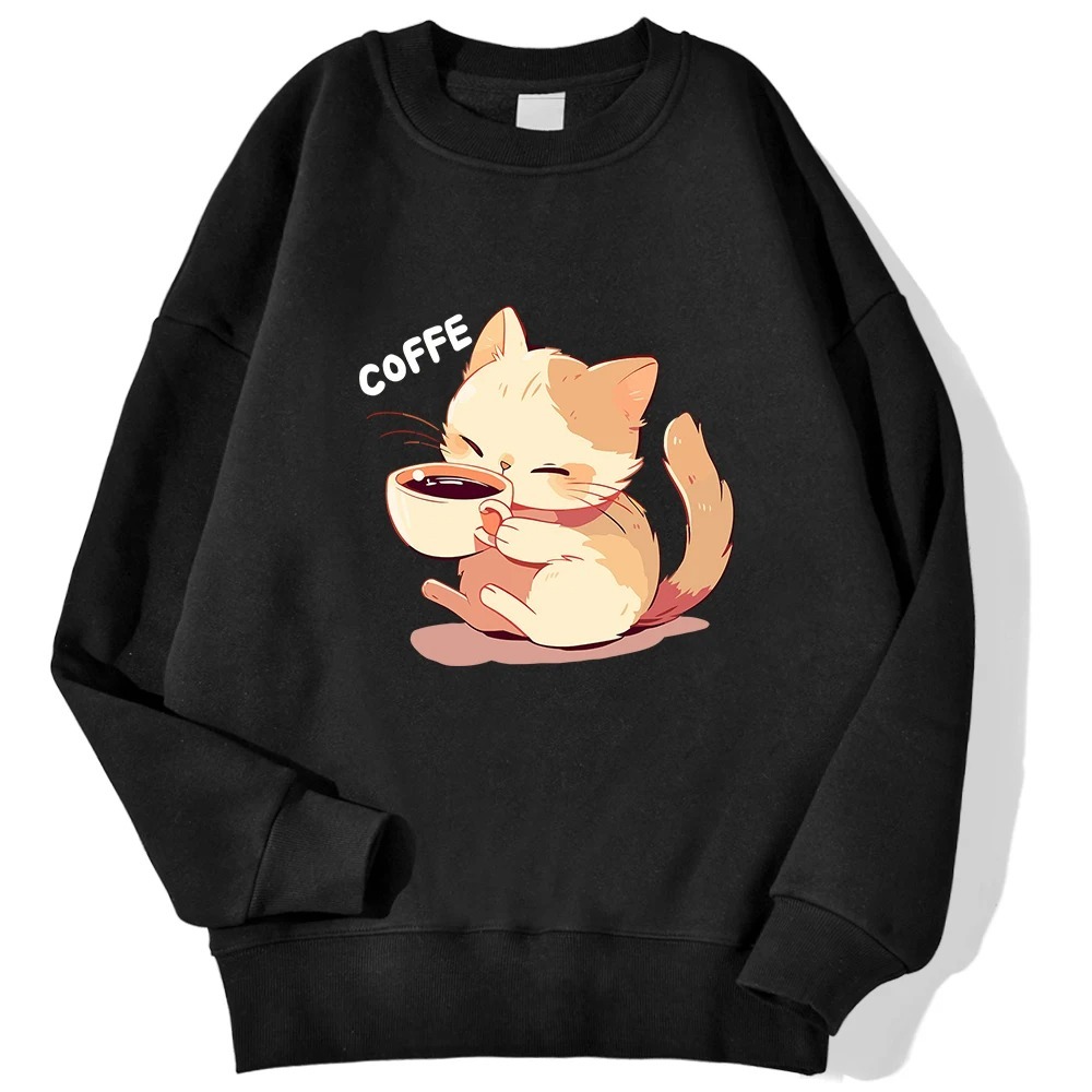 Moletom Gola Careca Unissex Coffee Cute Cat | Shopee Brasil