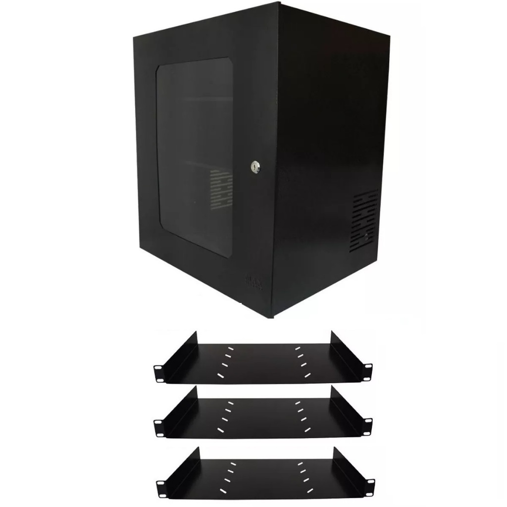 Mini Rack 12u 400mm Servidor Porta Acrílica Padrão19 E 3 Bandejas 250mm ...