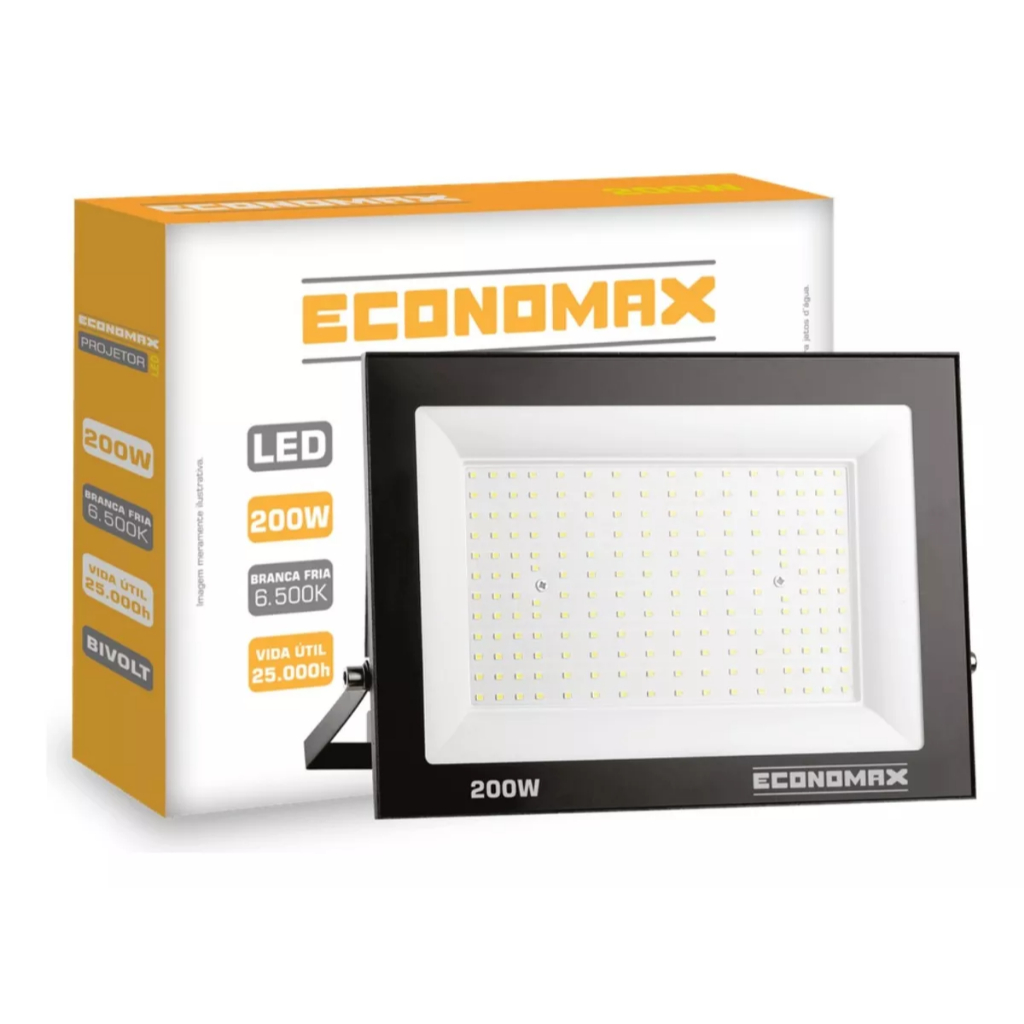 Refletor Led Holofote 200w Ip66 Bivolt Forte Luz Branco Frio Prova D'água Economax (Garantia 1 ...