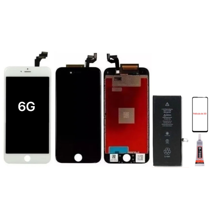 Tela Display Touch Frontal LCD iPhone 6G + Bateria + Pelicula + Cola ...