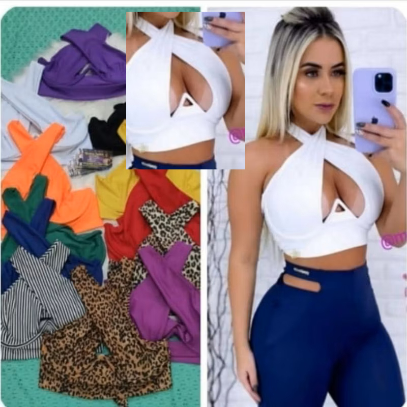 Cropped aro v feminino multiformas 3 em 1 croped decote v moda blogueira | Shopee Brasil