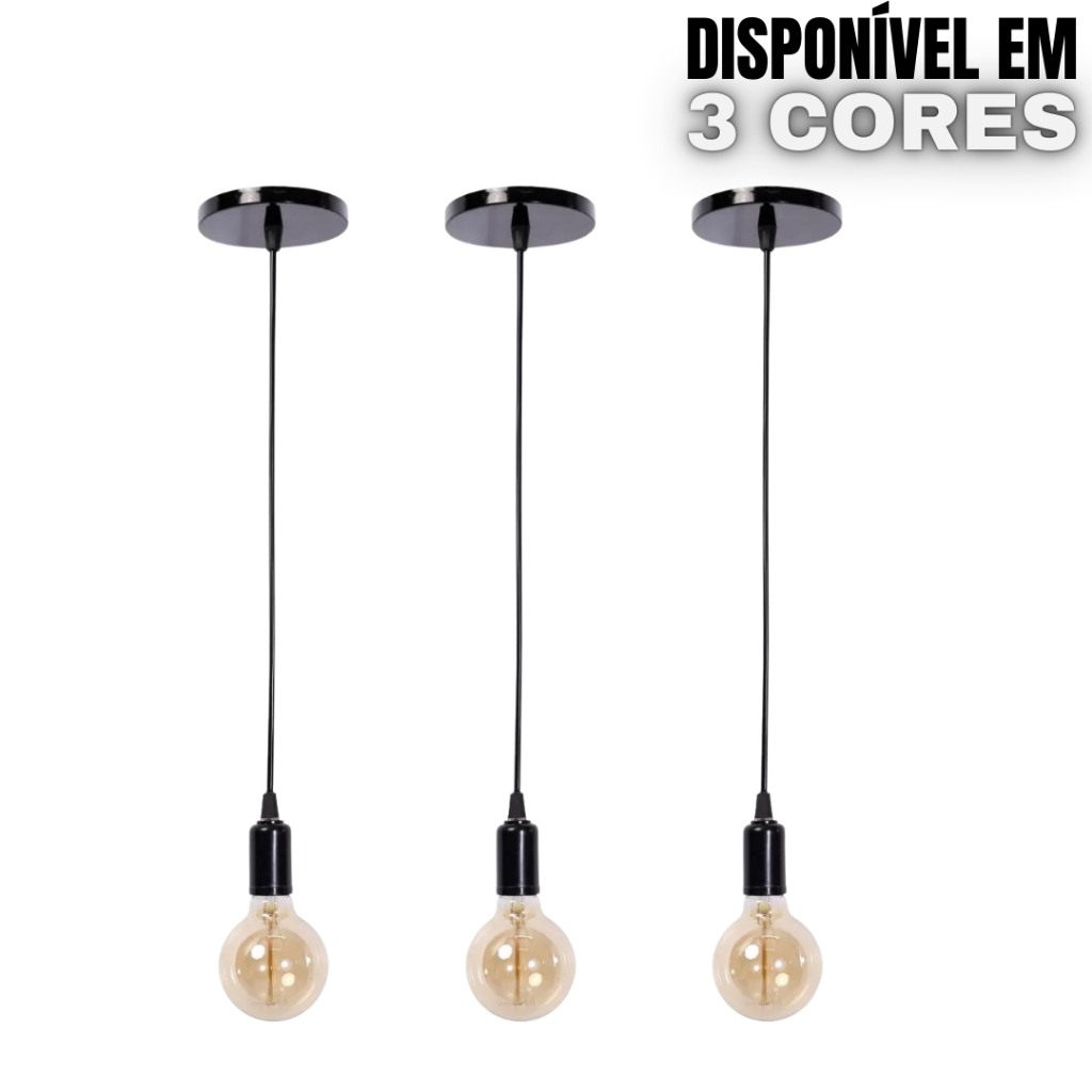 Kit C/ 3 Pendente Fio Cabo 3 Cores Bocal e27 120cm | Shopee Brasil