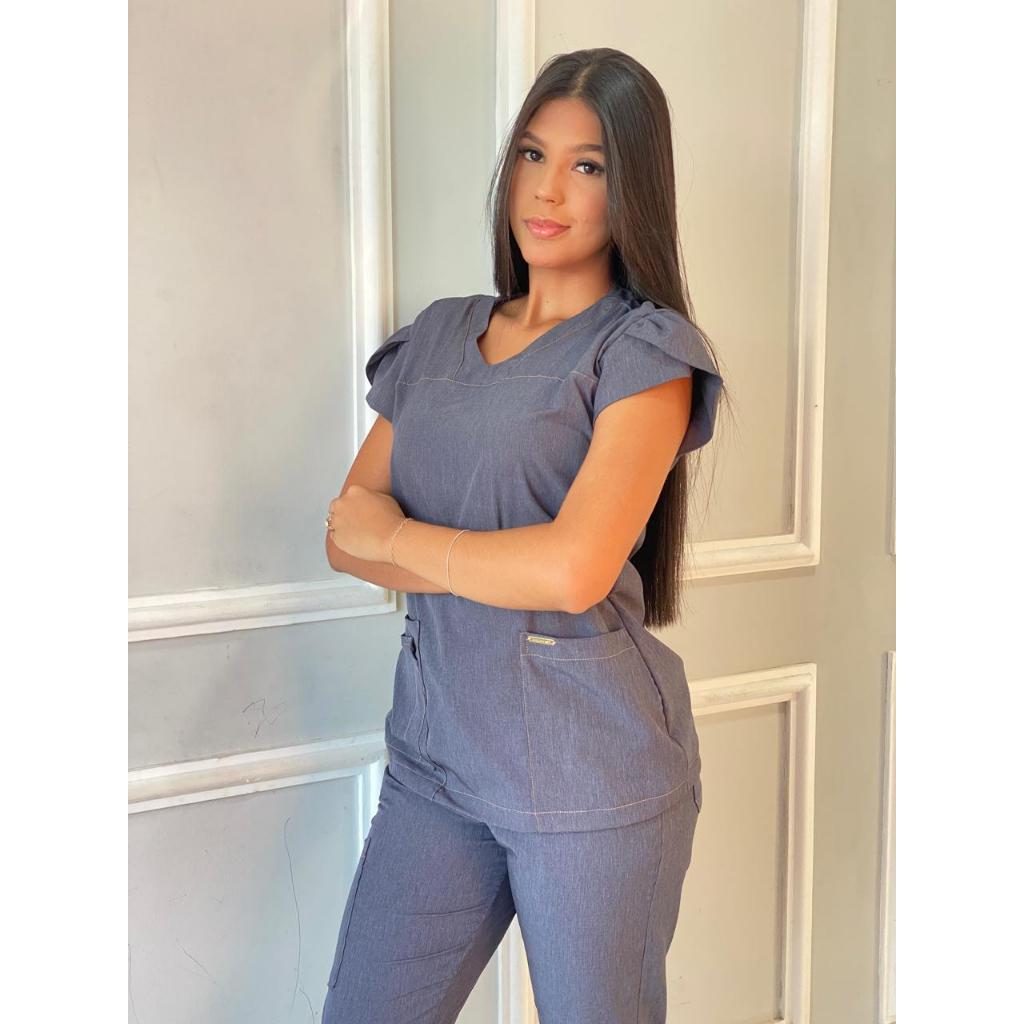 Pijama cirúrgico feminino (Microfibra) scrub hospitalar - Flor de Lis ...