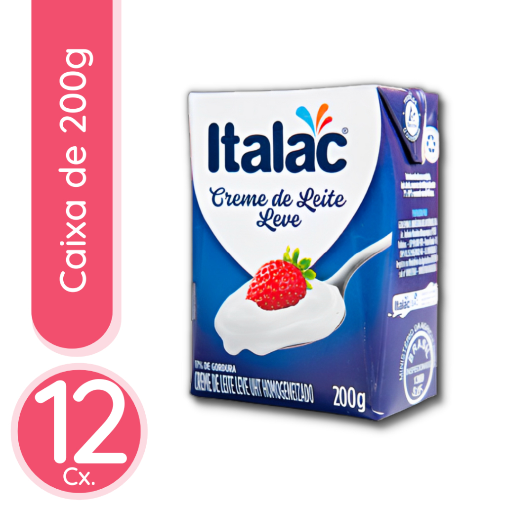 Creme de Leite Leve UHT Homogeneizado Italac 200g - 12 Unidades | Shopee Brasil