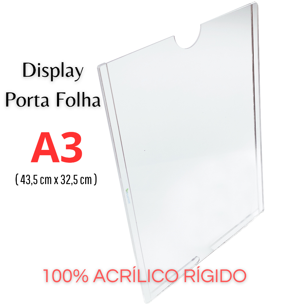 10 Displays Porta Folha A3 em Acrílico Vertical Placa Expositora para ...