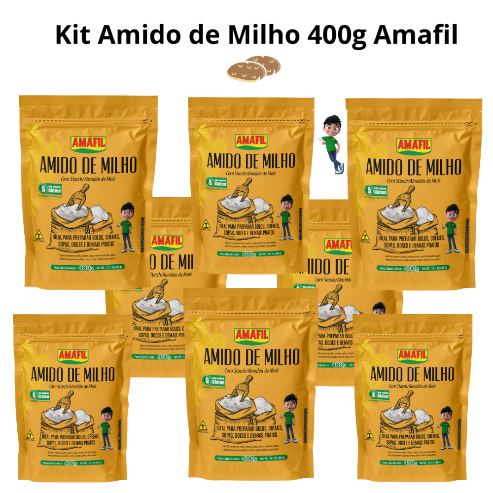 KIT AMIDO DE MILHO AMAFIL 400g– 8 PACOTES PL | Shopee Brasil