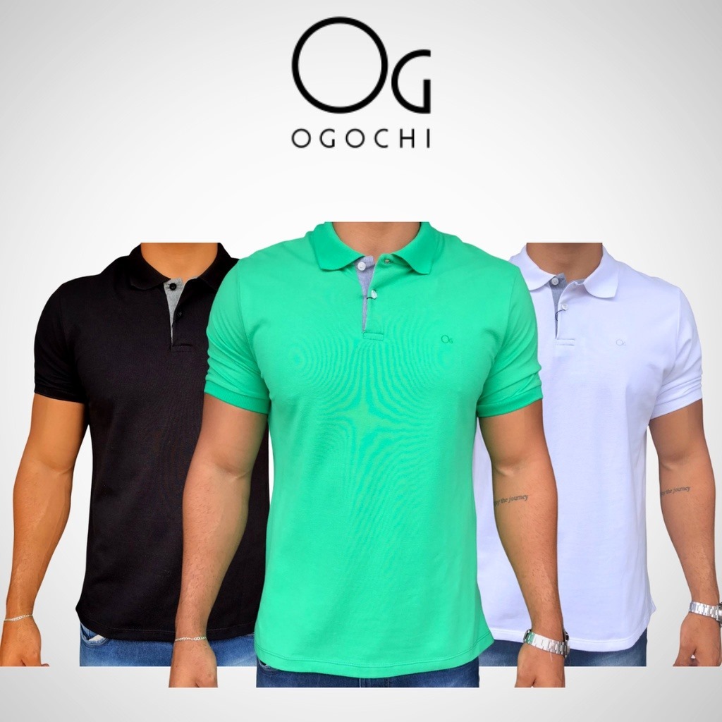 Camisa Social Polo Ogochi Masculina Original Várias Cores Promoção ...