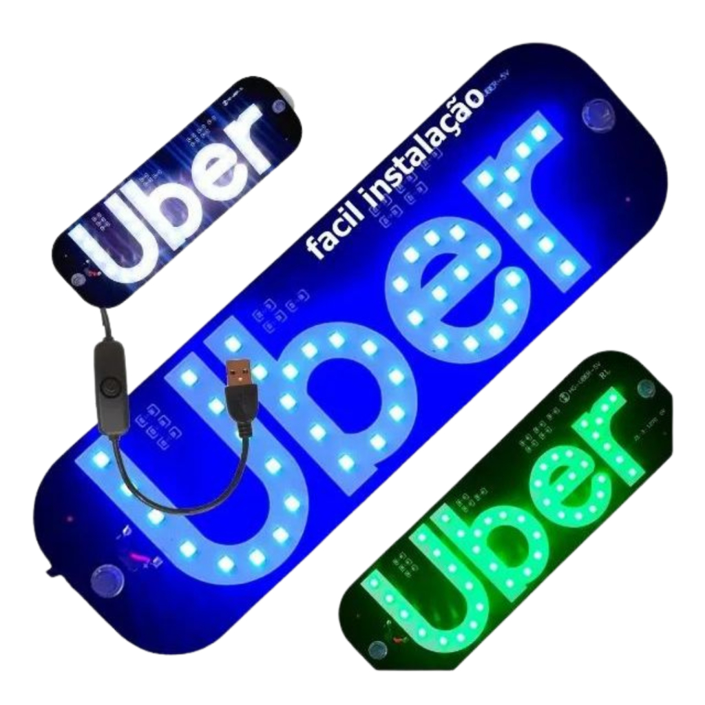 Placa Letreiro Aplicativo Uber Letreiro Luminoso Led USB Com Botão Liga ...