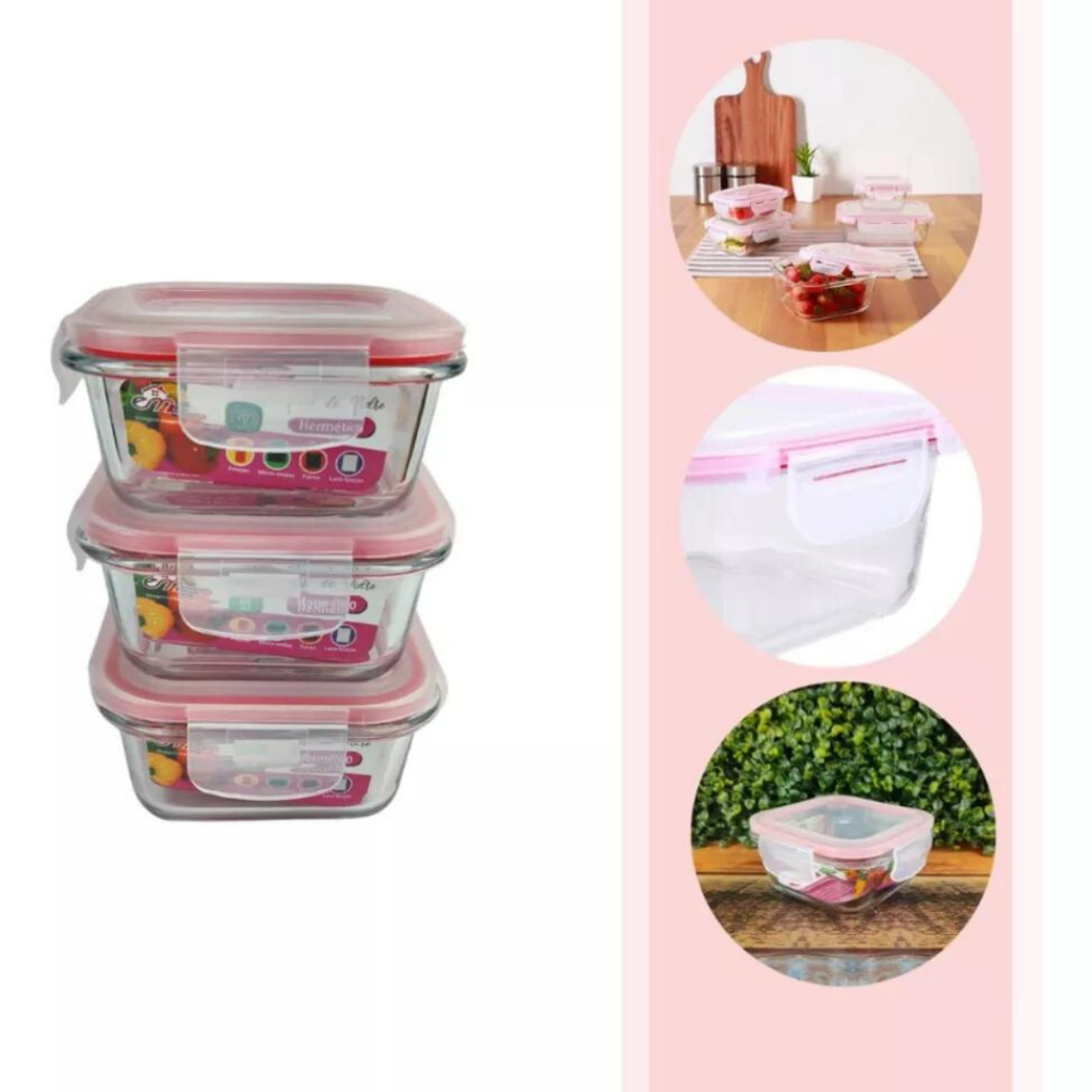 Kit 3 Pote vidro com tampa hermético mantimentos tupperware Marmita ...