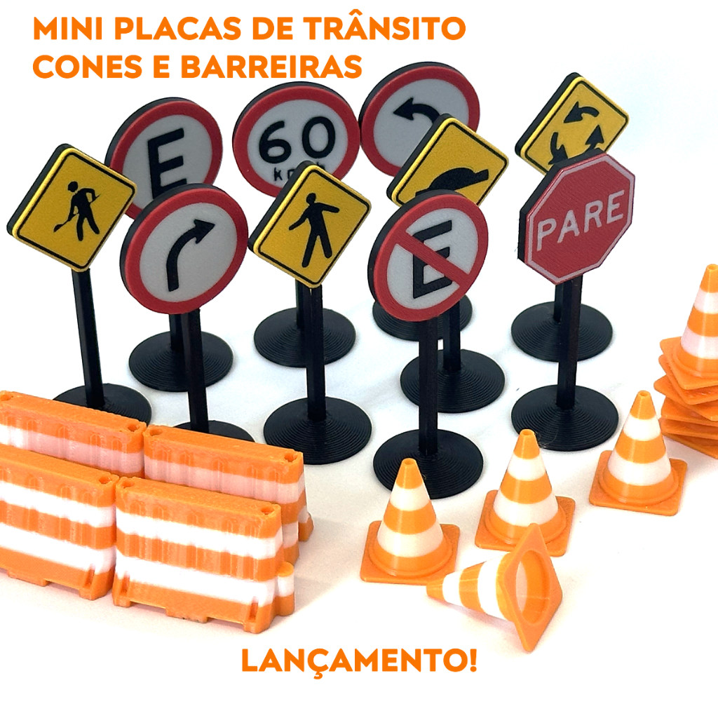 Kit 24 Miniaturas de Trânsito Placas Cones Barreiras Brinquedo ...