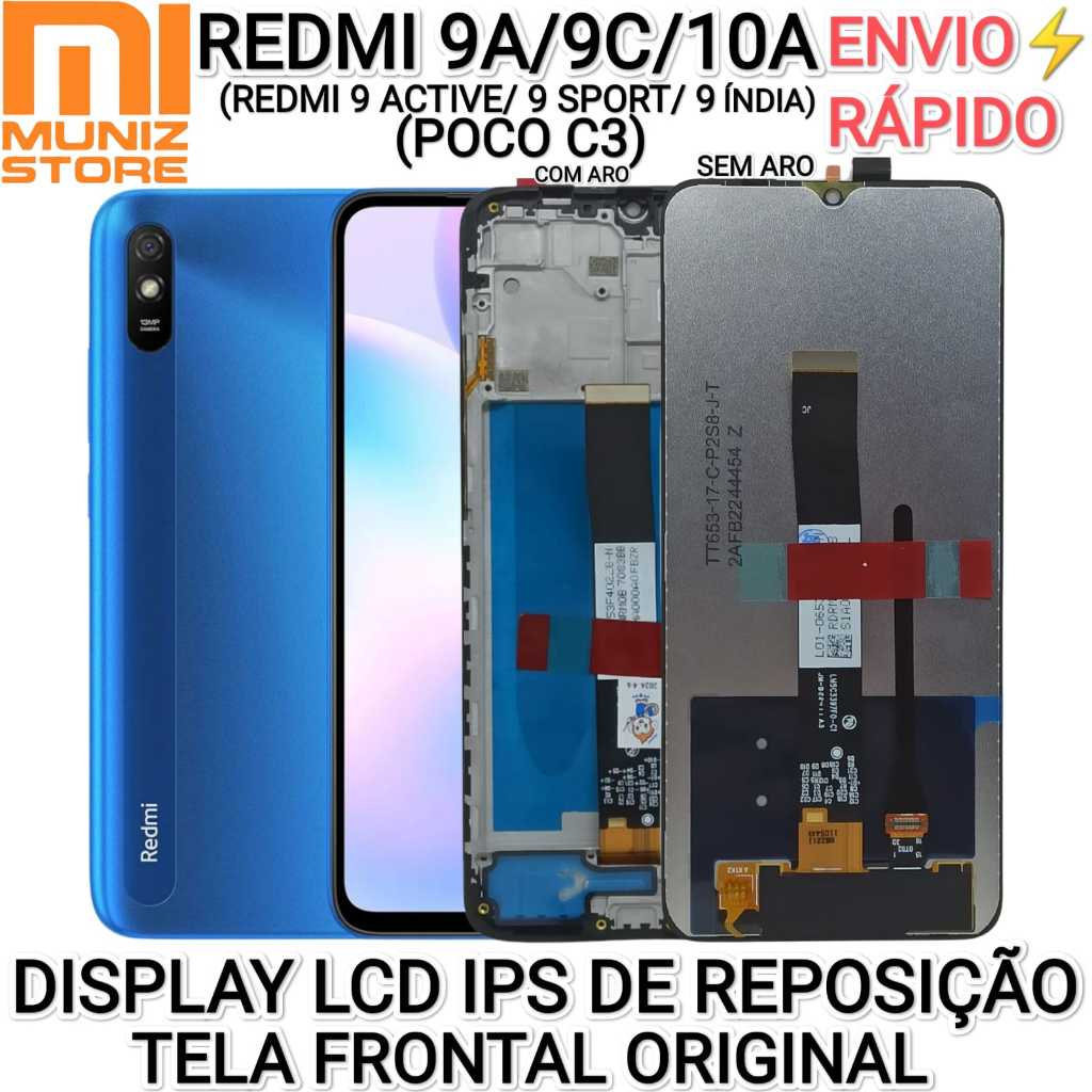 Display Redmi 9A/9C/9 Active/Sport/Índia/10A/Poco C3 Original/1° Linha Tela LCD IPS Frontal C. S ...