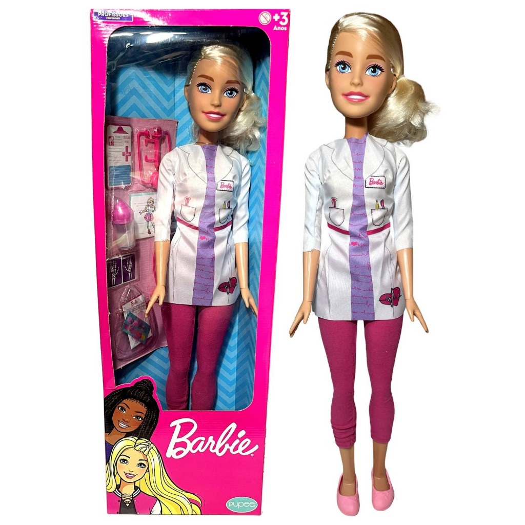 Boneca Grande Barbie Loira Profissões Quero Ser Doutora Médica Pediatra ...