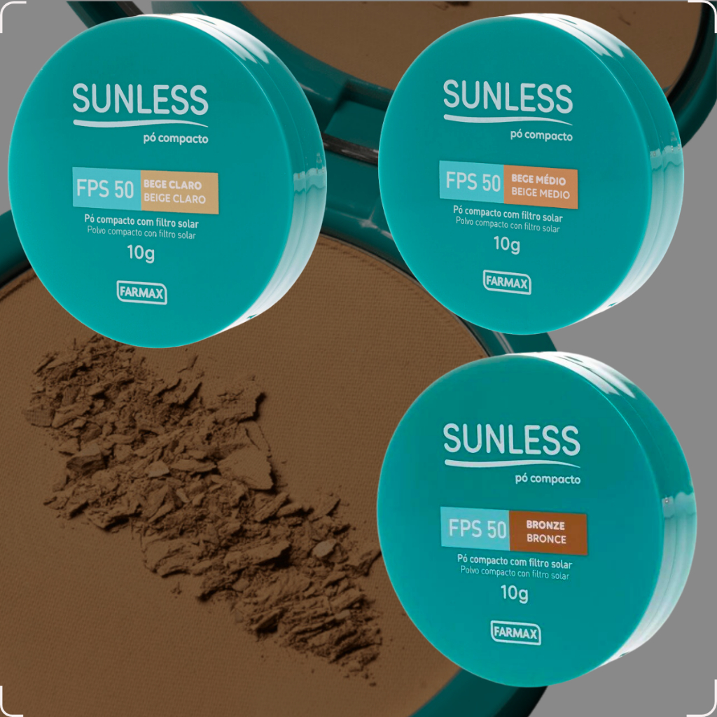 Protetor Solar Facial em Pó Compacto SUNLESS Fps50 com Cor Bege Claro ...