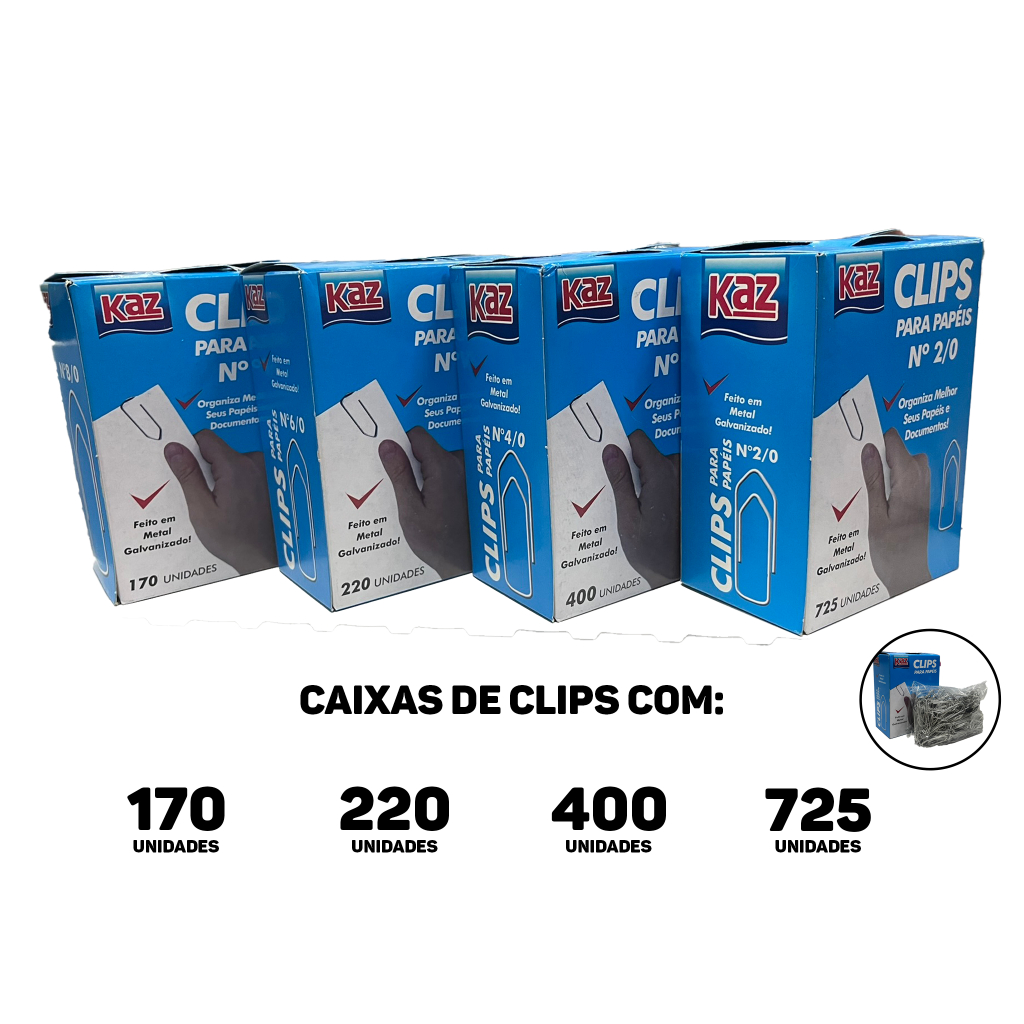 Caixa de Clips de Metal Galvanizado 170, 220, 400 e 725 Unidades ...