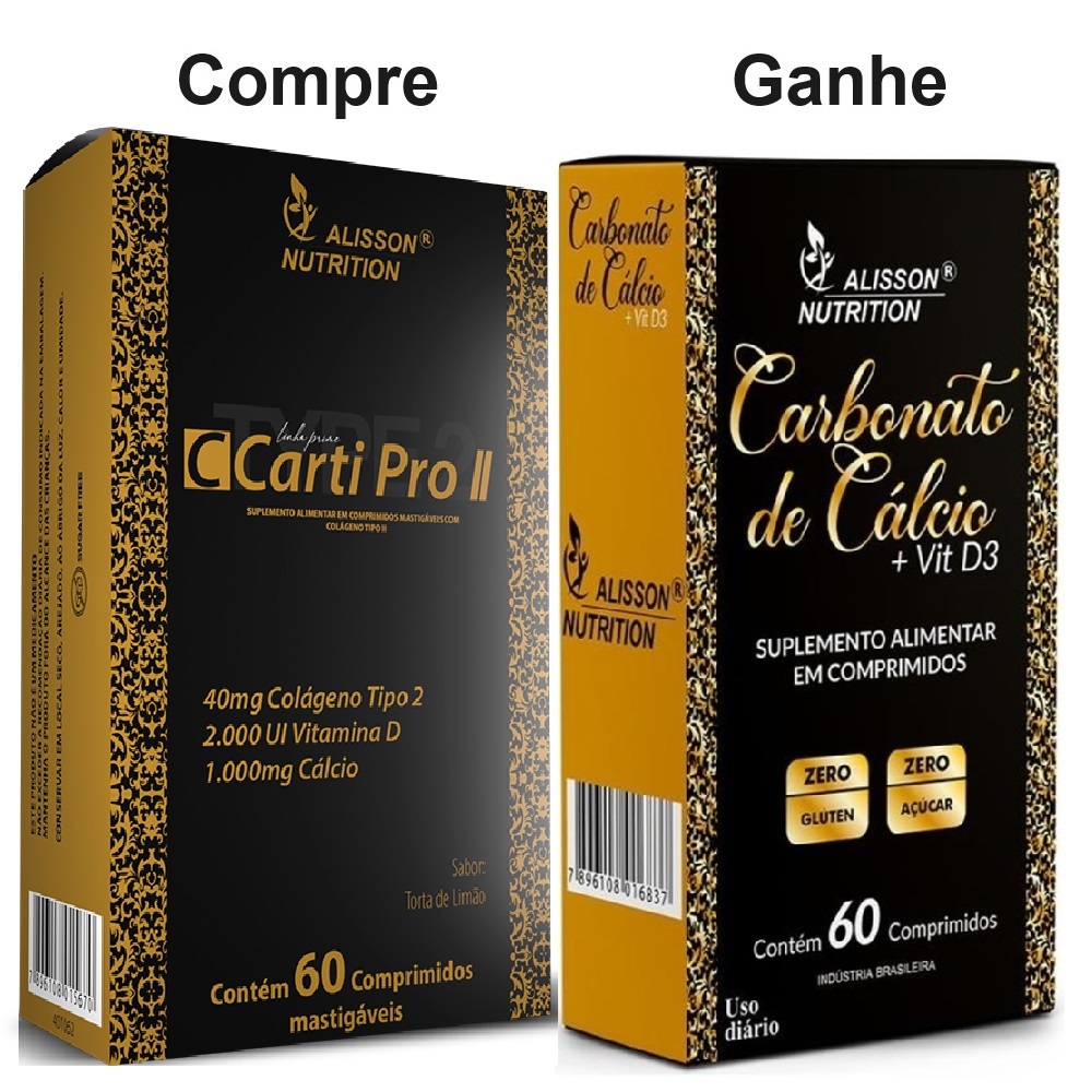 Cartipro Colageno Tipo 2 mastigavel 40mg 60 Comprimidos + Calcio 60 ...