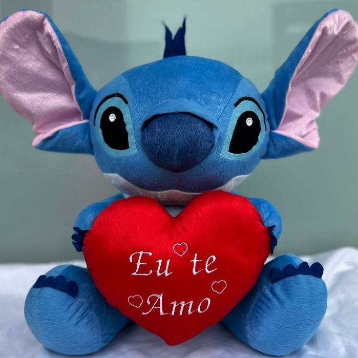 Bicho de Pelúcia Stitch 50cm Com Coração Eu Te Amo Desenho Animado ...
