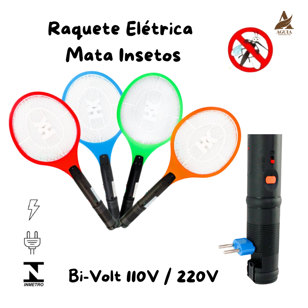 Raquete Elétrica Mata Insetos Mosquitos Moscas Pernilongos Muriçoca ...