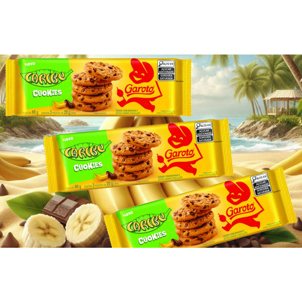3 Caribe Cookies Banana biscoito garoto com banana e Gotas Chocolate ...