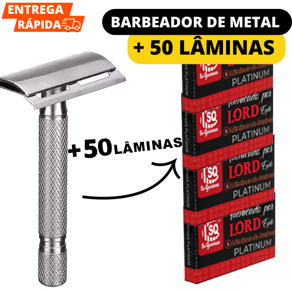 Aparelho De Barbear 1 Barbeador De Metal Durável E 50 Lâminas de ...