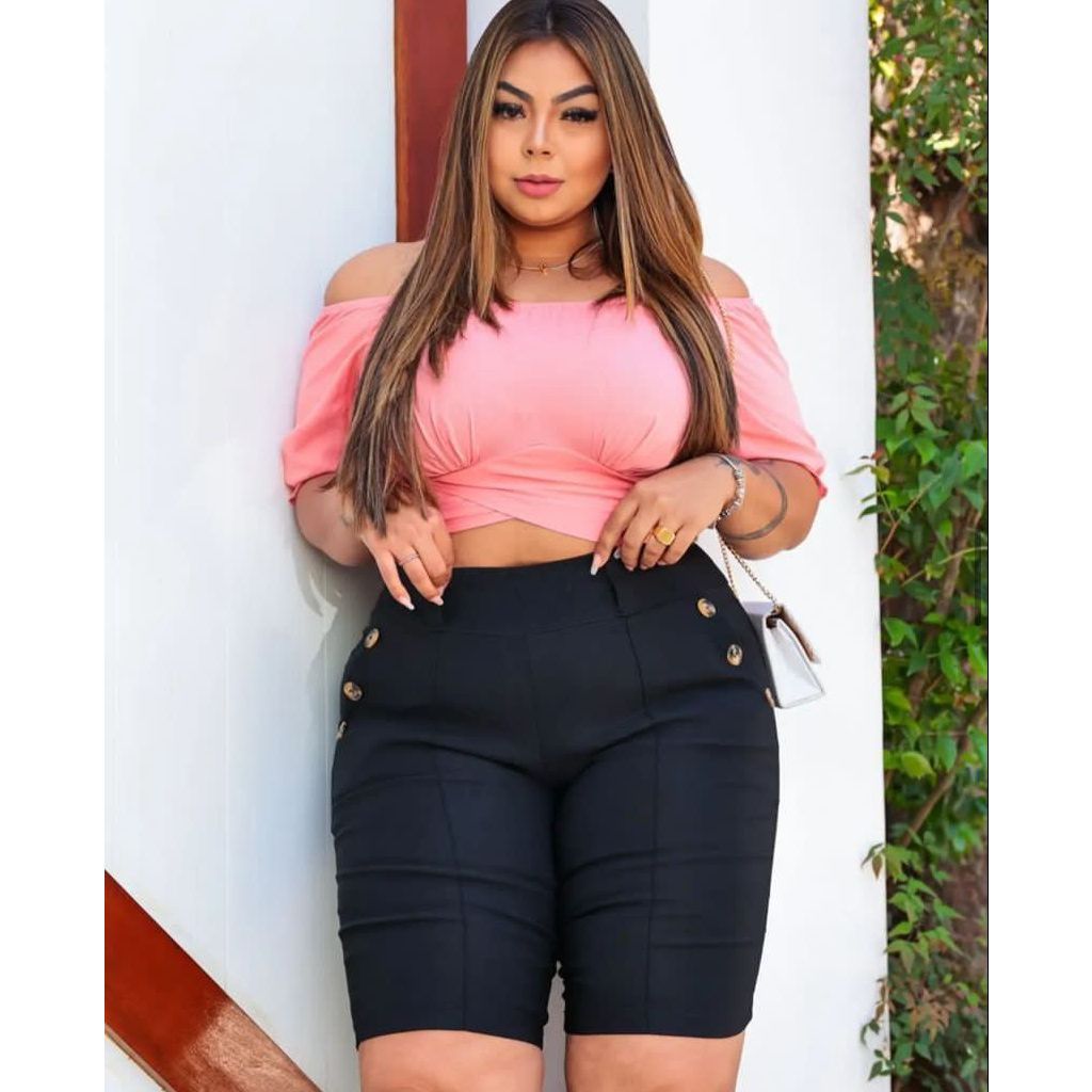 Bermuda Bengaline Plus Size Feminina Com Lycra | Shopee Brasil
