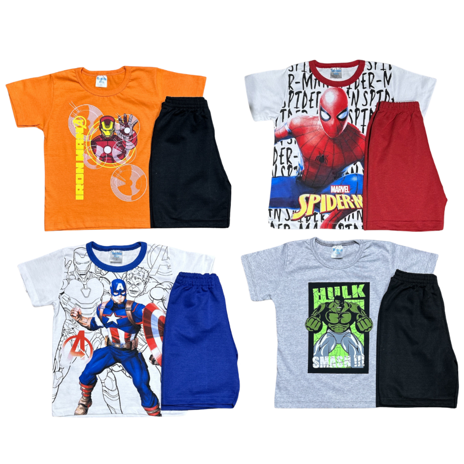 Kit 4 Peças De Roupas Menino Sendo 2 Camisetas + 2 Bermudas Personagens ...
