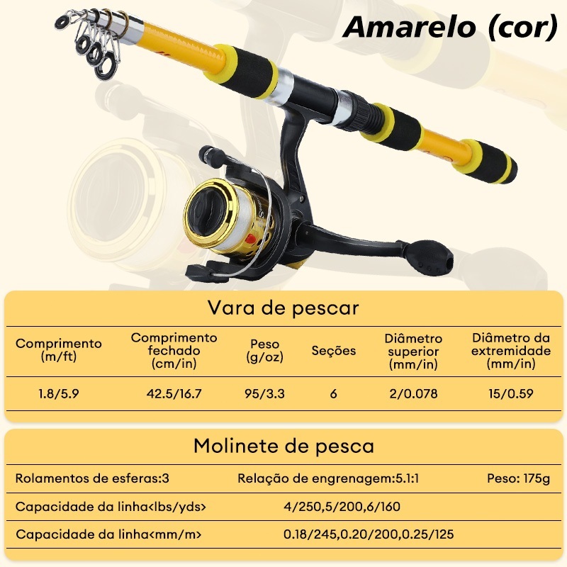 Kit de pesca Vara de pesca 1,80 m + molinete Conjunto de molinete de pesca Kit de molinete de ...