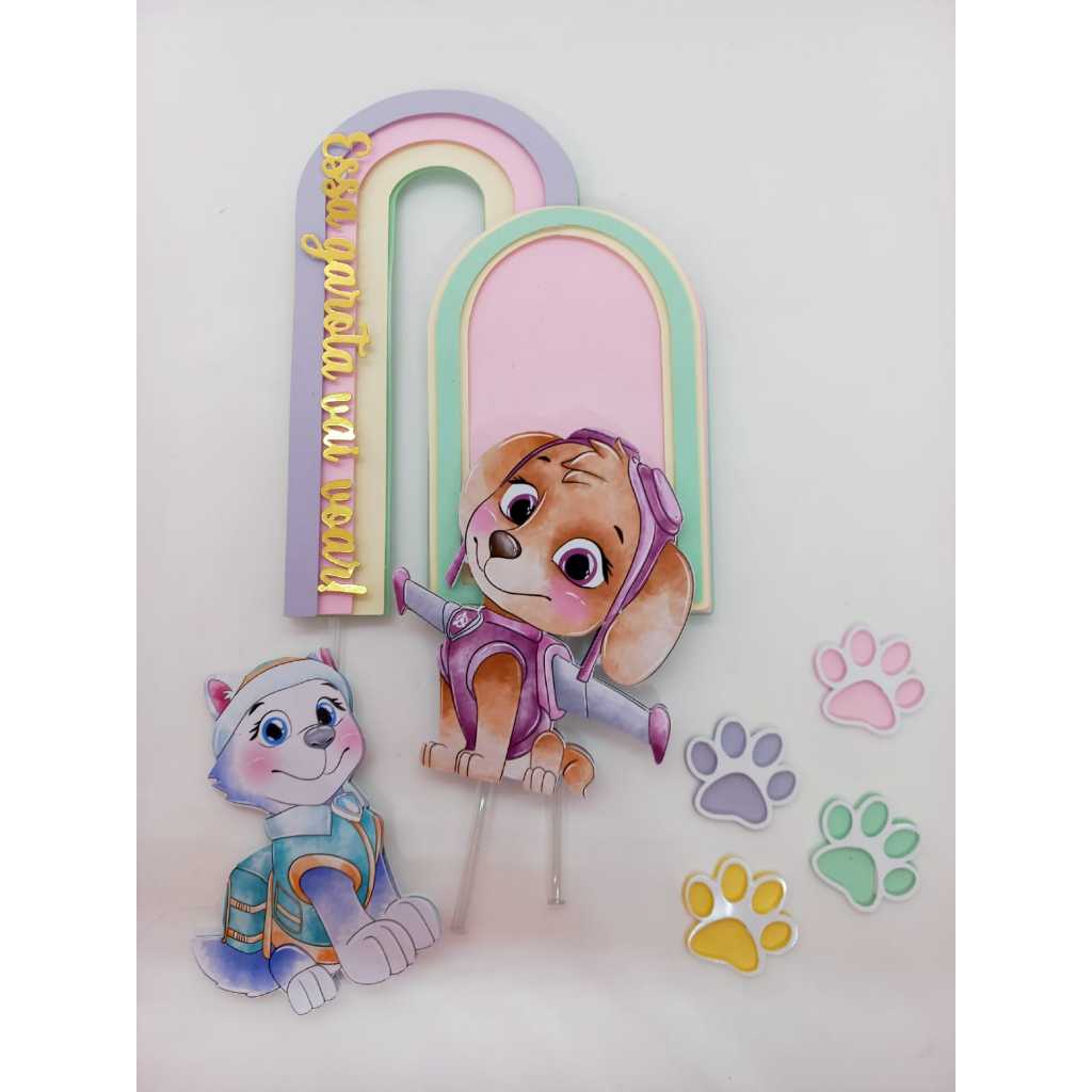 Topo de bolo Skye e Everest, Patrulha Canina Aquarela, com Arco Iris | Shopee Brasil
