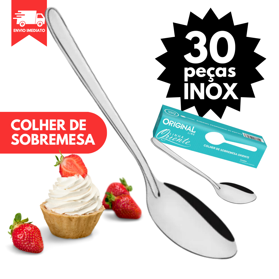Colheres de Sobremesa Jogo 30 Peças INOX para Mesa Cozinha Casa Louça ...