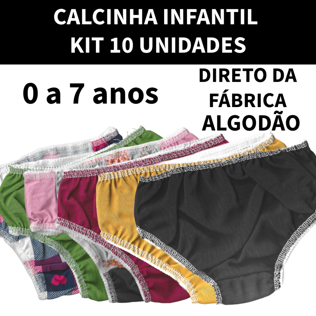 Kit 10 Calcinha Infantil 0 a 7 anos Calcinha menina kit Calcinha bebe ...