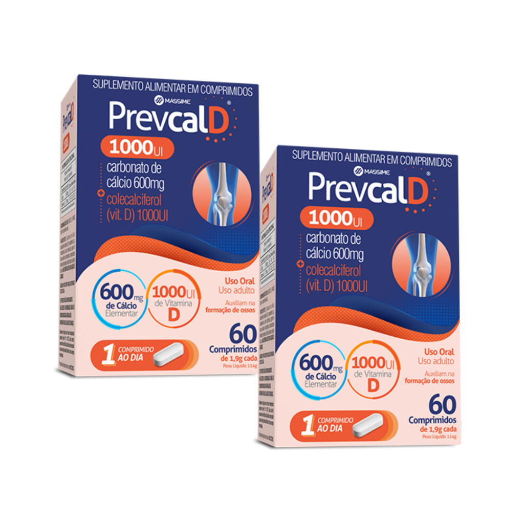 Kit 2x Prevcal D 1000ui Vitamina D + Calcio 600mg - 60 comprimidos - Massime | Shopee Brasil