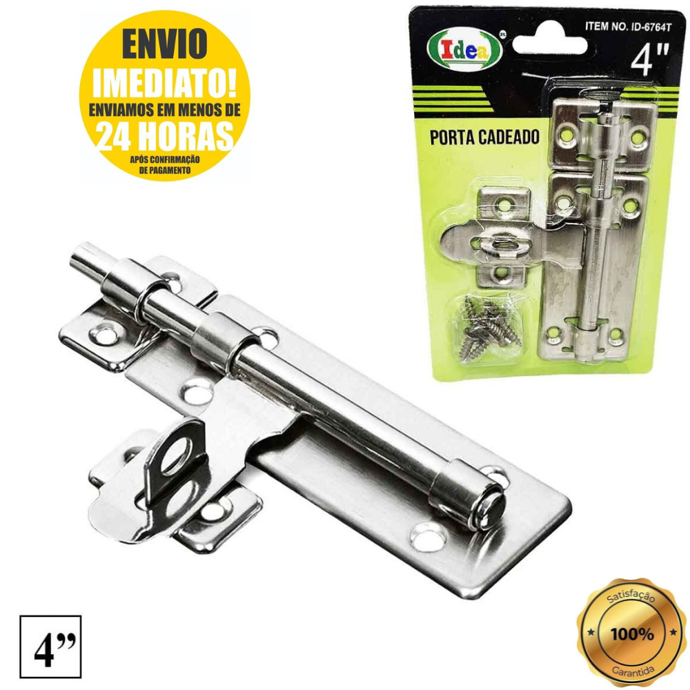 FERROLHO TRINCO COM PORTA CADEADO 4" POLEGADAS P/ PORTAS E JANELAS + 8 ...